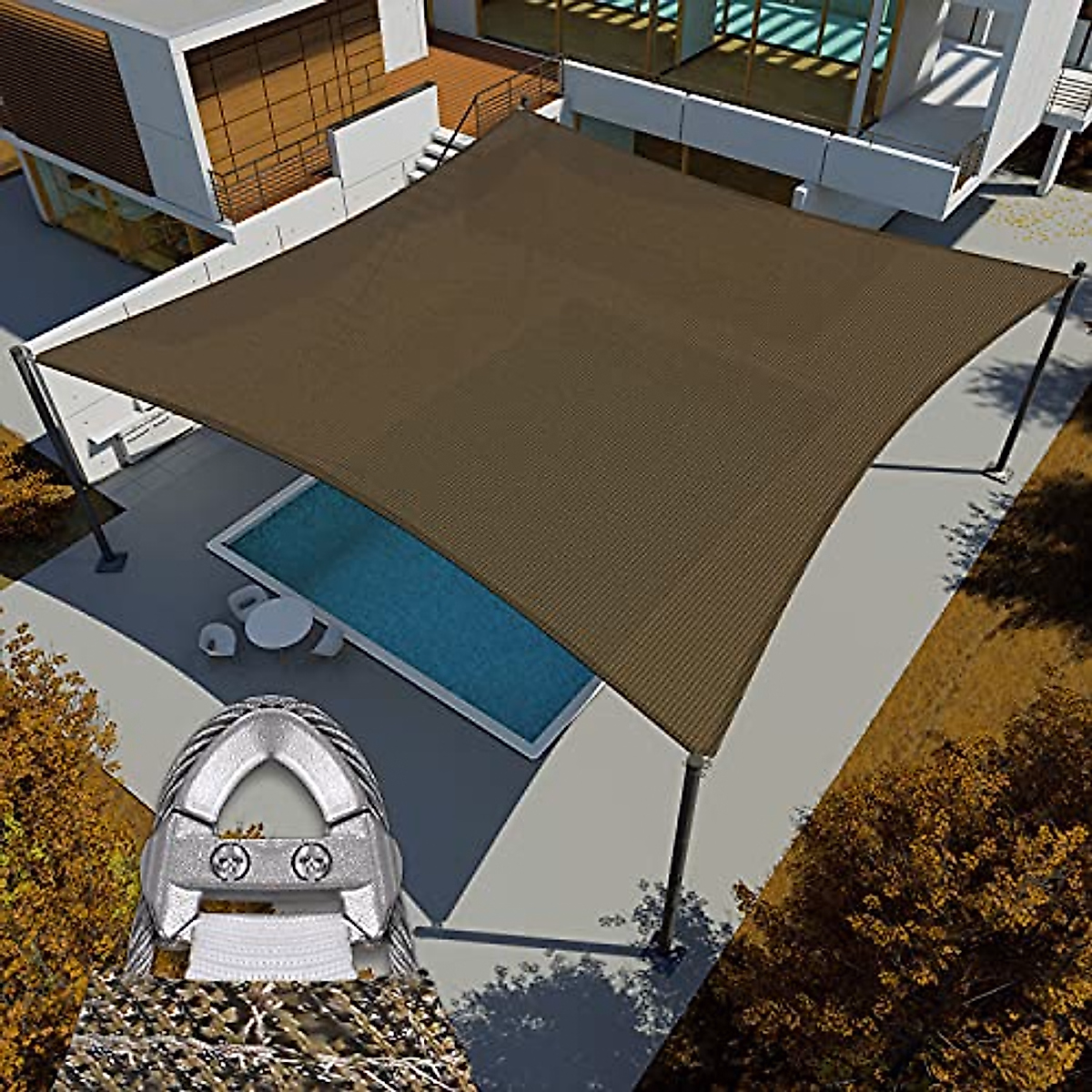 E&K Sunrise Reinforcement Large Sun Shade Sail 24' x 24' Rectangle Heavy Duty Strengthen Durable Outdoor Garden Canopy UV Block Fabric (260GSM)- - Brown