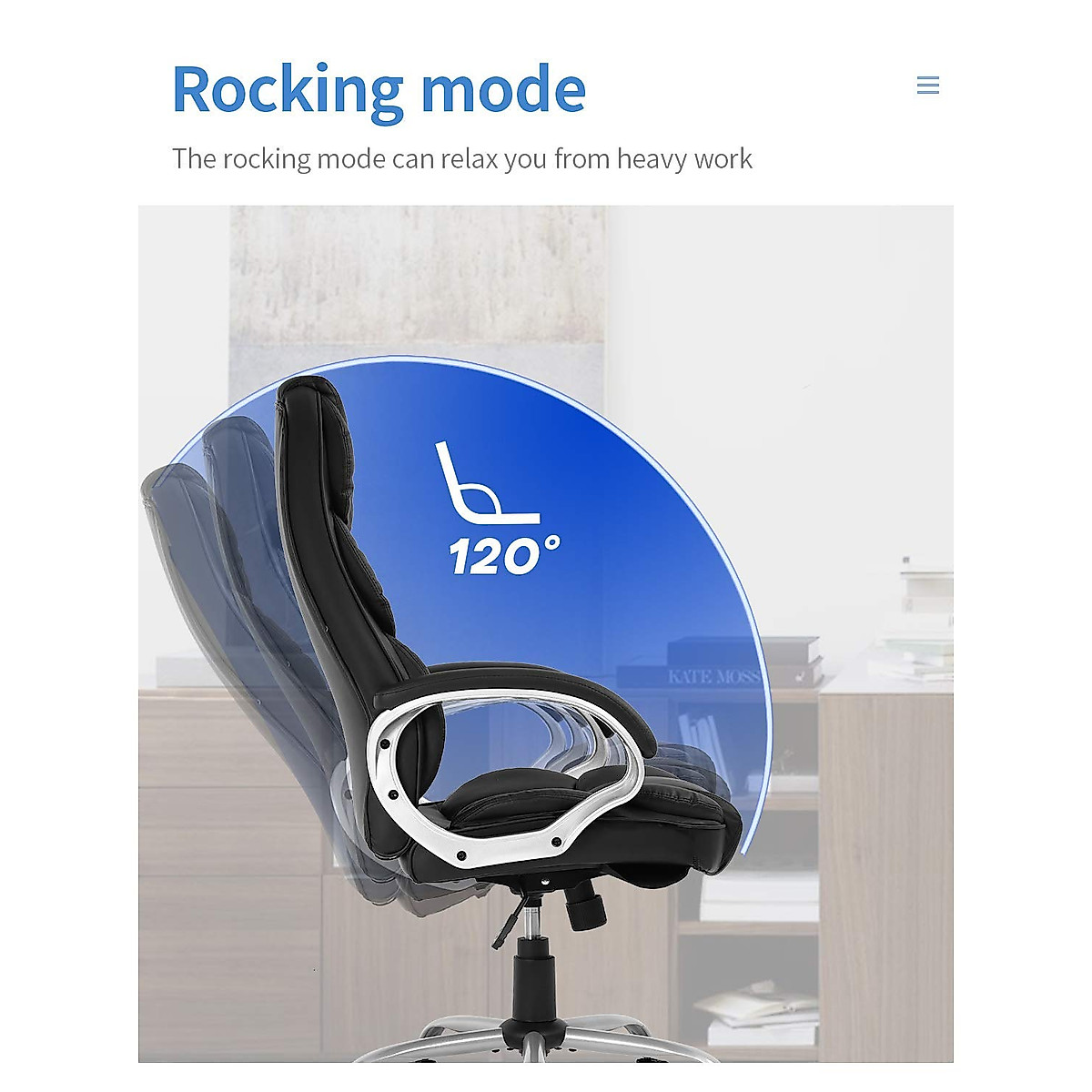 Office Chair Computer High Back Adjustable Ergonomic Desk Chair Executive PU Leather Swivel Task Chair with Armrests Lumbar Support (Black)