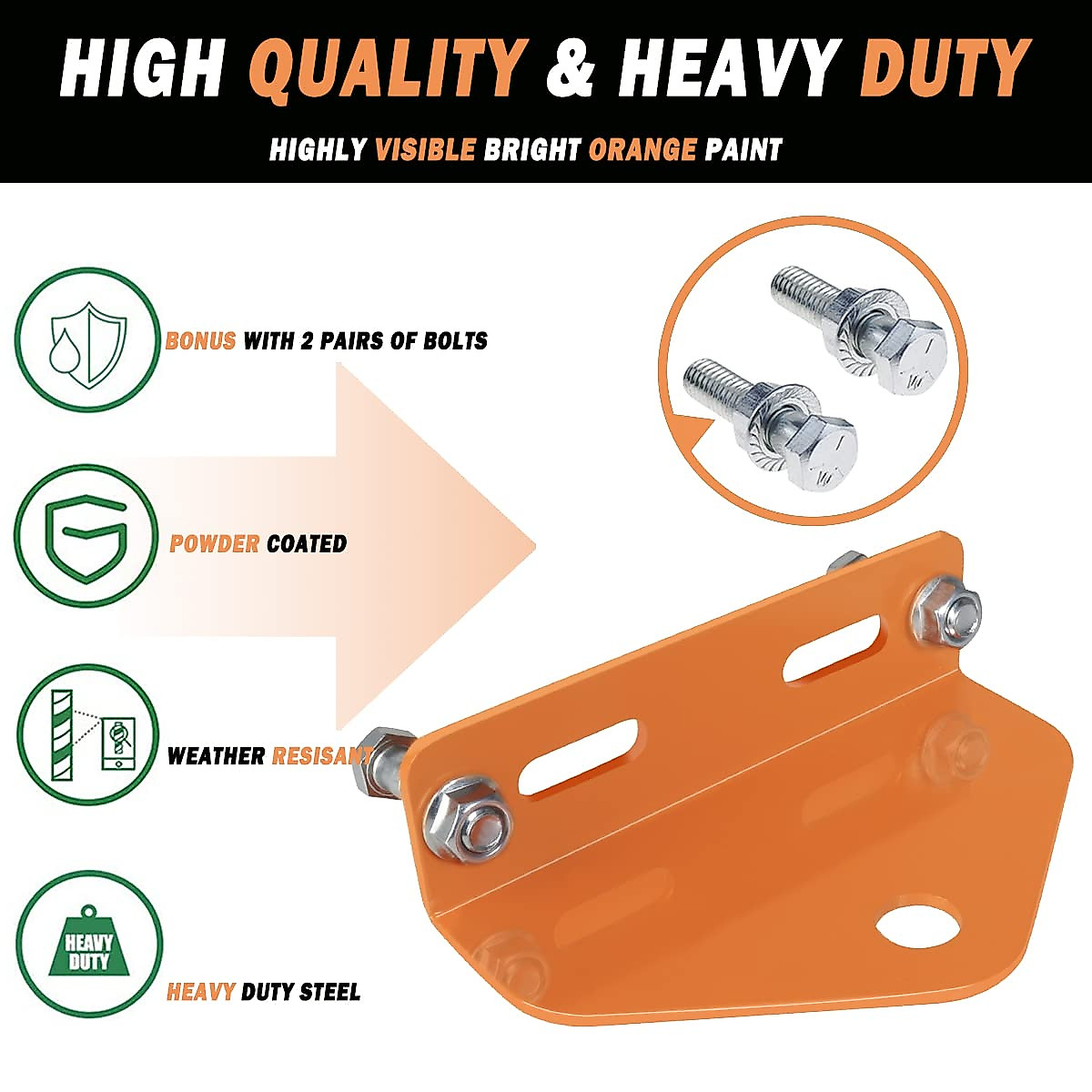 EilxMag Universal Heavy Duty Zero Turn Mower Trailer Hitch - 3/4'' Trailer Hitch Mount - 3/16 Inch Thick and Rugged Steel with 4 Nuts and Bolts (2PCS, Orange)