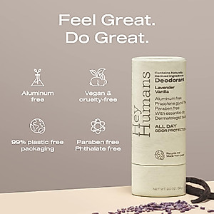 Hey Humans Deodorant, Aluminum Free Deodorant for Women and Men, Contains Naturally Derived Ingredients, All Day Odor Control, Refreshing Deodorant Essential Oils, Pack of 3, Lavender Vanilla