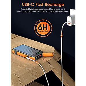 Solar Power Bank, MOSKIZ Portable Charger 33500mAh QC3.0 18W PD 20W Fast Charging, Portable Phone Charger with 10W Wireless 5 Outputs IP67 Waterproof 6W Bright Flashlight for iPhone Samsung etc.