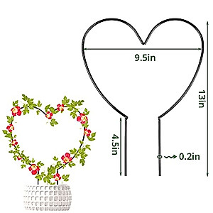 Levery 2 Pack Garden Trellis for Climbing Plants, 13 inches Rust-Proof Iron Metal Plant Support with Black Rust Proof Coating for Decorative Potted Climbing Vines and Flowers (Heart)