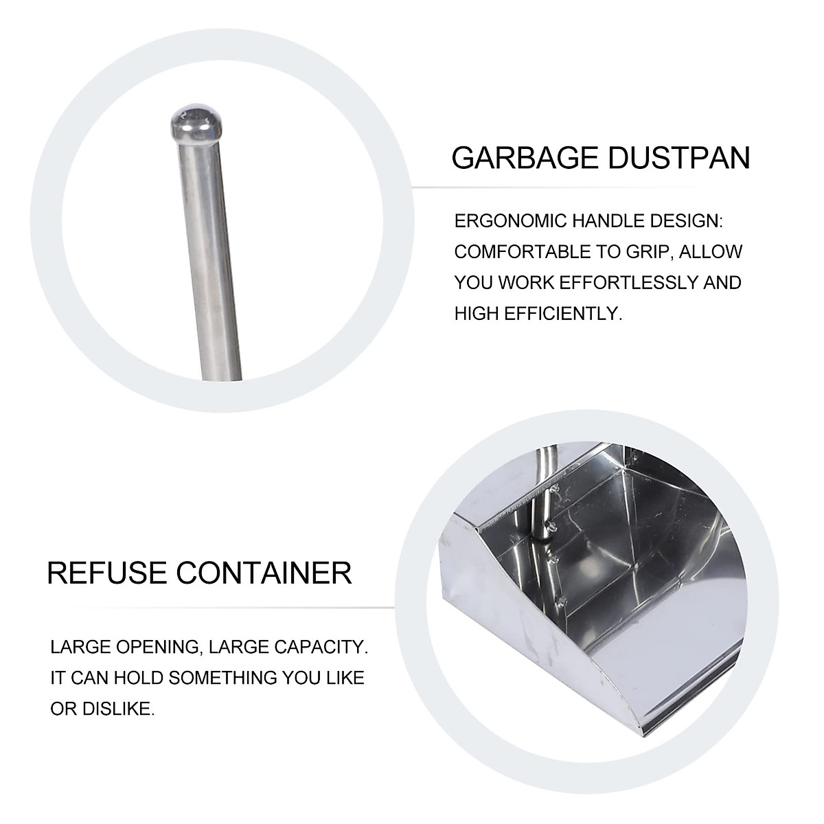 TOPBATHY Stainless Steel Dustpan with Long Handle Metal Upright Dustpan Heavy Duty for Lobby Garage Home and Yard Home Shop Commercial and Industrial Use