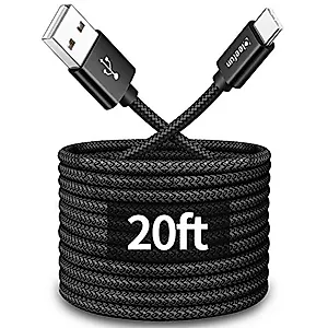 CLEEFUN 20ft (6m) Long USB Type C Cable, USB A 2.0 to USB C Cable Nylon Braided Charger Cord Compatible with Samsung Galaxy Note, L-G, Moto, Pixel, Switch & More USB C Smartphone, Tablet