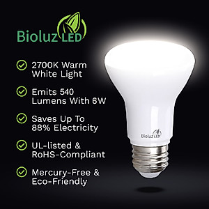 Bioluz LED 10 Pack BR20 LED Bulb 6W=50W 2700K Warm White 90 CRI Dimmable UL-Listed CEC Title 20 Compliant 540 Lumen Outdoor/Indoor Flood Light (Pack of 10)