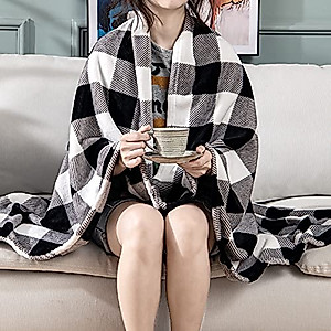 MIULEE Buffalo Plaid Fleece Throw Blanket for Sofa Couch Bed, Black and White Checkered Decor, Super Soft Lightweight Cozy Warm Fuzzy Geometric Microfiber Flannel Twin Size Blanket, 60" X 80"