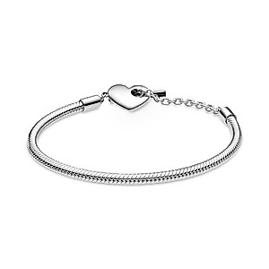 PANDORA Moments Heart T-Bar Snake Chain Bracelet, 6.7 in, With Gift Box