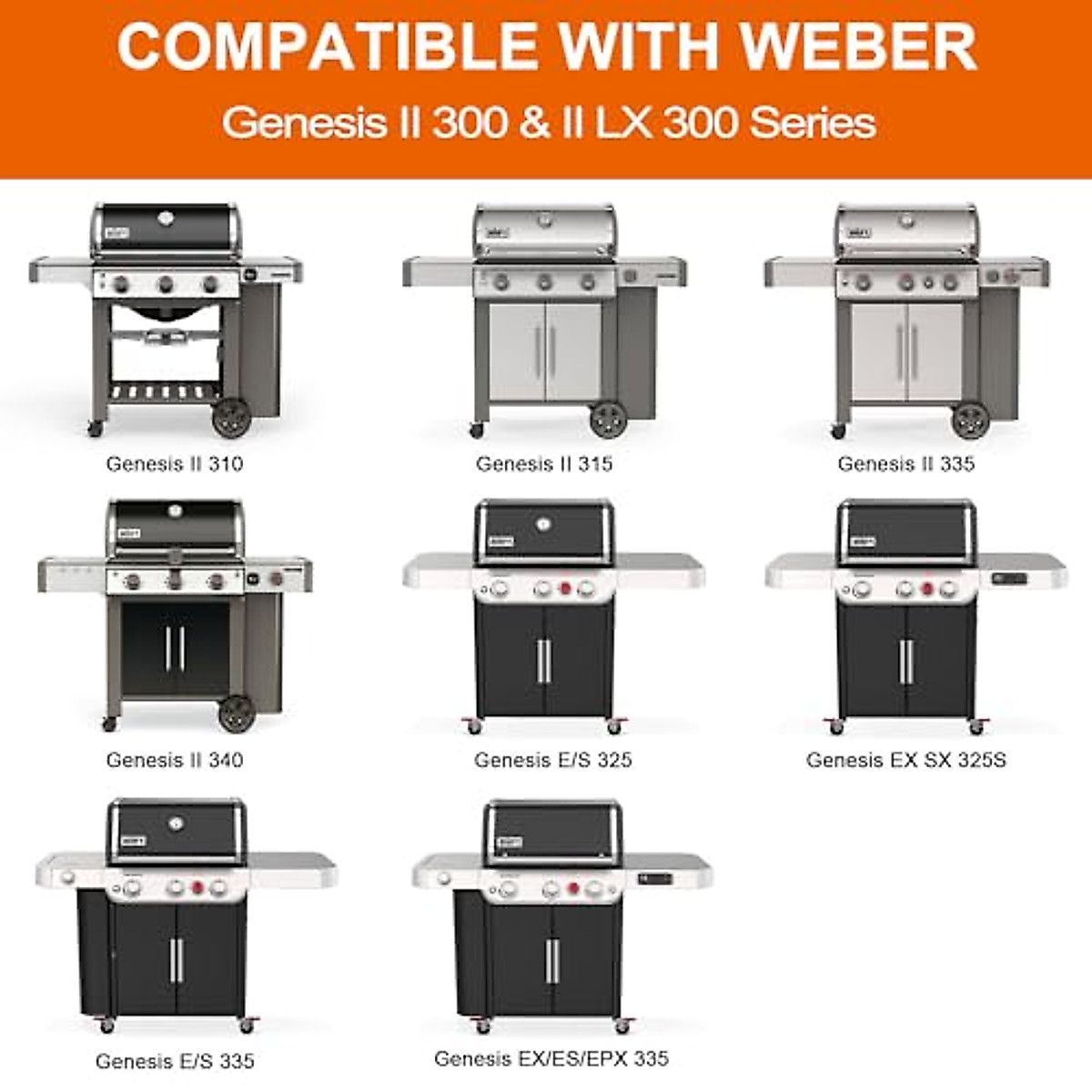 Upgrade Griddle Inserts and Grate for Weber Genesis II 300 Grills, Flat Top Griddle Kit for Weber Genesis II E-310 E-315 E-330 E-335 S-310 S-335 LX S/E-340, Part for Weber 6788 Full-Size Griddle