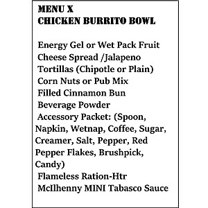 MRE Z-Ration (Zombie MRE) Custom Meals Ready to Eat! (MENU X Chicken Burrito Bowl)