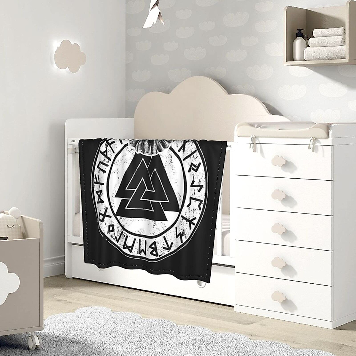 TPOKIM Lightweight Silky Cozy Warm Odin Thor God of Hammers Viking Fleece Baby Receiving Blanket Unisex for Stroller, Crib, Newborns,Baby Shower, Carseat 30x40Inch