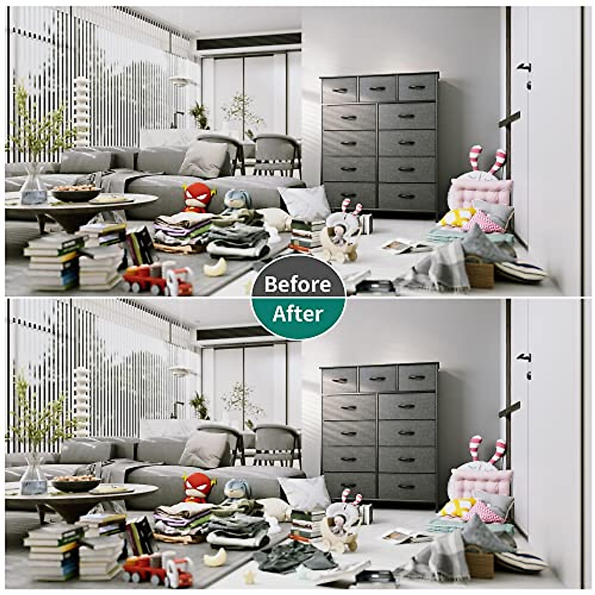 YITAHOME 11-Drawer Fabric Dresser, Dresser for Bedroom, Hallway, Nursery, Closets, Tall Chest Organizer Unit with Sturdy Steel Frame, Wooden Top, Cool Grey