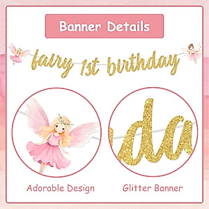 My Fairy First Birthday Decorations - Fairy 1st Birthday Glitter Banner and Monthly Photo Banner, Fairy One Year Old Birthday Decorations for Girl, Floral Fairy 1st Birthday Party Supplies
