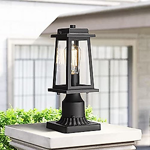 Maleoi Outdoor Post Lights with Pier Mount Base, Porch Post Lighting Fixture, Outdoor Post Lantern, Porch Pillar Lights for Yard, Garden, Patio, Pathway (Black, 1 Pack)