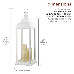 Alpine Corporation 28" Tall Outdoor Battery-Operated Lantern with LED Lights, White
