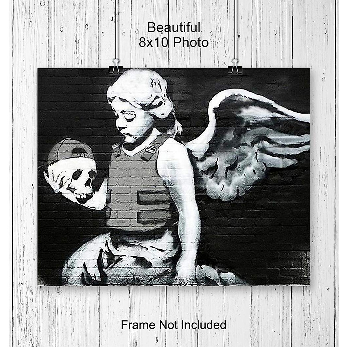 Banksy Fallen Angel with Skull Wall Art - Graffiti Wall Decor Street Art Poster Print - Urban Mural - 8x10 UNFRAMED