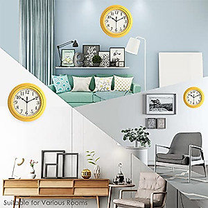 Topkey Silent Wall Clock Kitchen 9 Inch Retro Non-Ticking Decorative Bedroom Office Wall Clock -Yellow