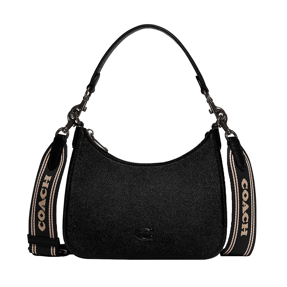 COACH Hobo Crossbody in Cross Grain Leather, Black, One Size