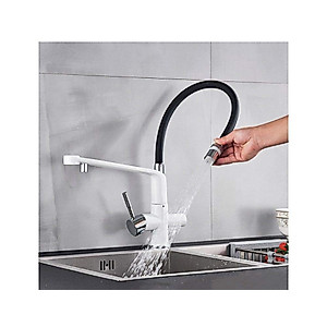 YJRIC Kitchen fau cet Kitchen Water Filter Faucet Kitchen faucets Dual Spout Filter Faucet Mixer 360 Degree Rotation Water Purification Feature Taps,White