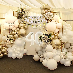 GYESXYW White and Gold Party Decorations, Sandy White Golden Birthday Decorations, Happy Birthday Banner, White Gold Birthday Sash and Confetti Balloons Birthday Decor for Women Girls Men Boys