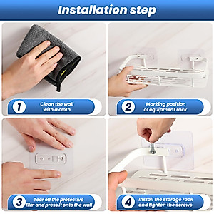 lanlord Wall Mounted Shower Caddy Shelf Organizer Rack,2 Pack No Drilling Adhesive Shower Shelves,Bathroom Shower Organizers and Storage,Save Space With Hooks,Apartment Essentials (White 2LWLT).