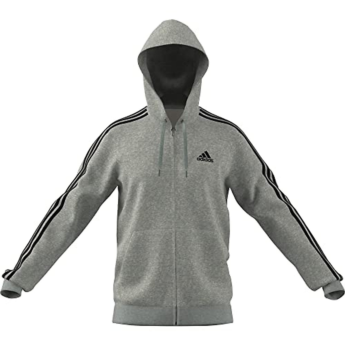 adidas Men's Essentials Fleece 3-Stripes Full-Zip Hoodie, Medium Grey Heather, 4X-Large