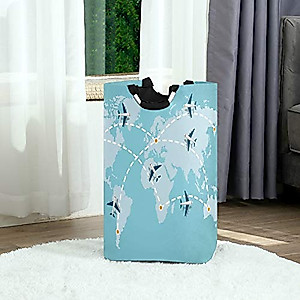 CiCily Laundry Hamper Bucket Foldable Storage Bin World Map Airplanes for Home Organizer Nursery Storage Baby Hamper Kids Room