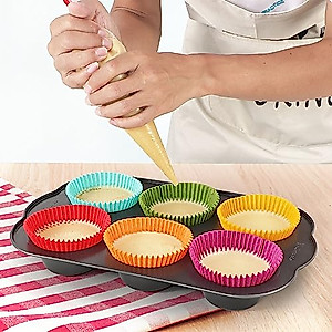 Caperci Bright Rainbow Jumbo Cupcake Liners Extra Large Muffin Baking Cups 300-Count, Odorless, Upgraded & Food Grade Grease-Proof Paper