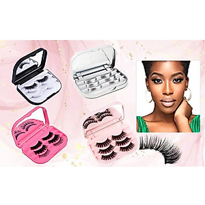 YiQiYi Cosmetic Case Empty Eyelashes Storage Case with Makeup Mirror Holder Box Fake Eyelash Packing Travel Storage Case Eyelashes Bag(Black)