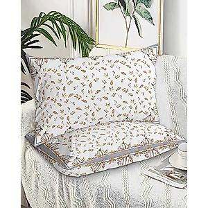 Edwiinsa Thanksgiving Pillow Covers King Standard Set of 2 Bed Pillow, Fall Pumpkin Farmhouse Maple Leaf Grey Plush Soft Comfort for Hair/Skin Cooling Pillowcases with Envelop Closure 20''x36''