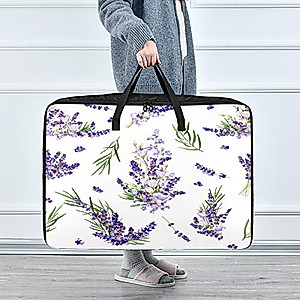 Blueangle Lavender Flowers Clothes Storage Bag Organizer 100L Large Capacity Clothing Storage Containers for Comforters, Blankets, Foldable with Dual Zipper