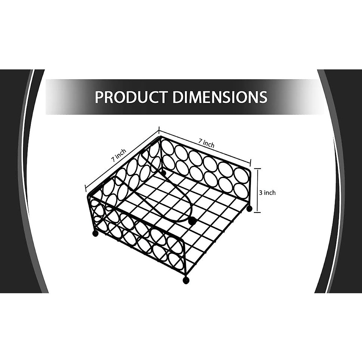 The Amador Store Flat Napkin Holder for Kitchen & Dining Table, Modern Lattice Napkin Basket Holder with Weighted Arm-Elegant Square Metal Paper Napkin Dispenser for Countertops & Outdoor (Black)