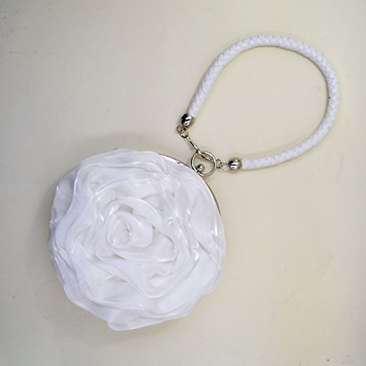 CLARA Women Rose Flower Clutch Purse Satin Handbag Wedding Evening Party Bag White