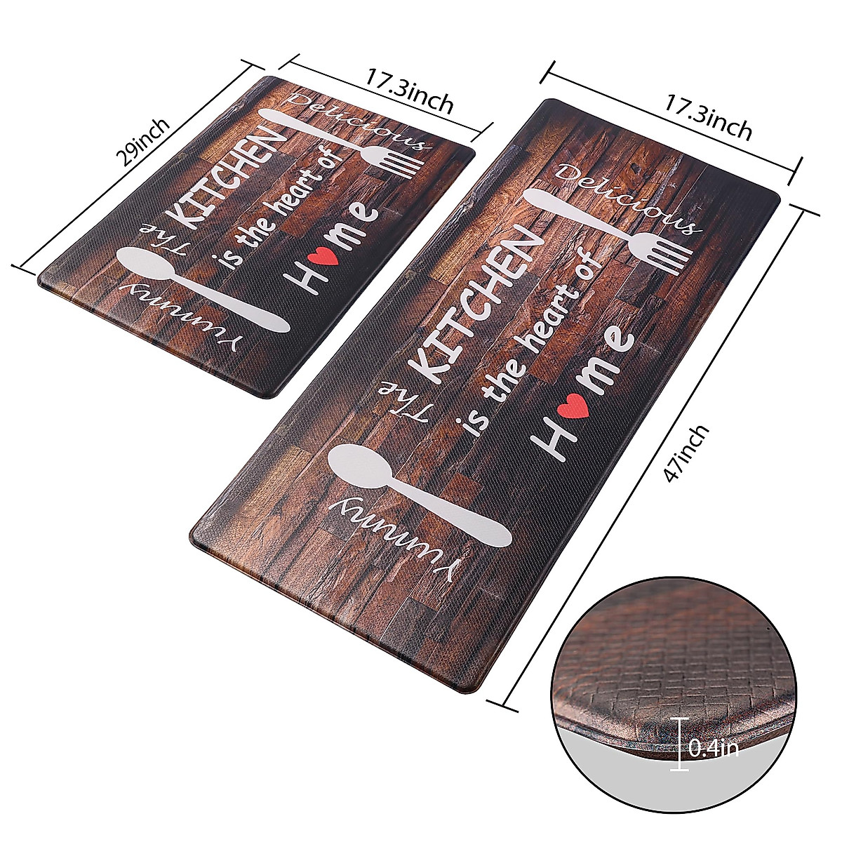 PCSWEET HOME Farmhouse Kitchen Rugs Sets 2 Piece Cushioned Anti Fatigue Kitchen Mat,Memory Foam Kitchen Rug Waterproof Non Slip Standing Mat for Kitchen, Home, Office, Sink, Stove (Coffee)