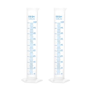 uxcell Plastic Graduated Cylinder, 500ml Measuring Cylinder, Science Test Tube Beakers, 2-Sided Metric Marking, Clear Hex Base for Lab Home 2Pcs