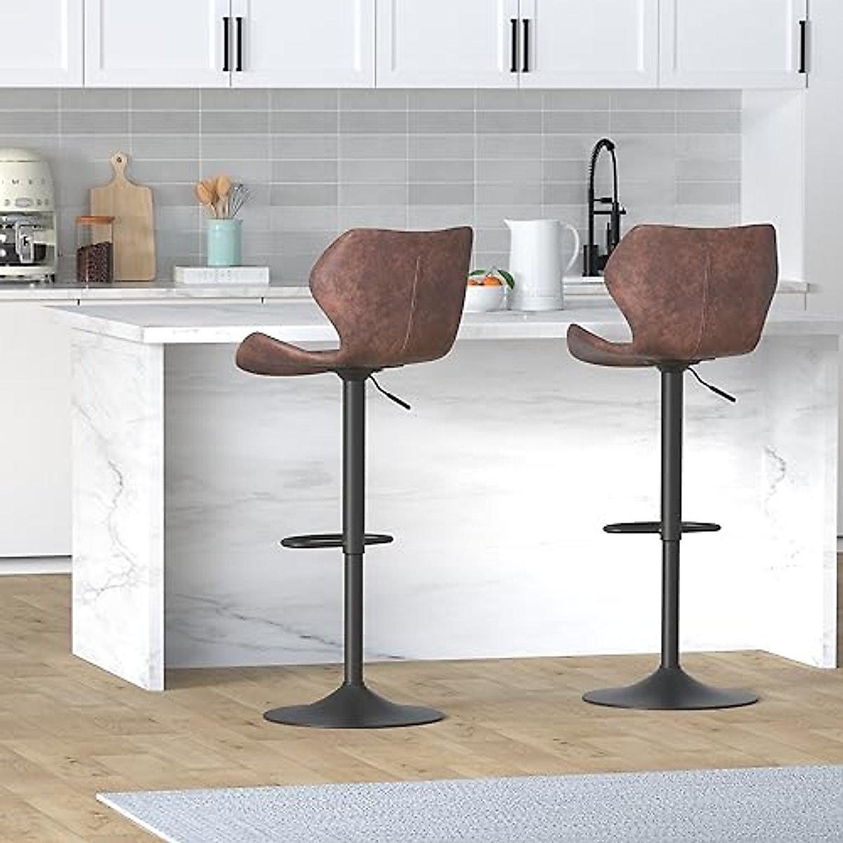 SUPERJARE Adjustable Bar Stools Set of 2, Rustic Swivel Barstools with Back, Modern Counter Height Chairs for Pub Kitchen, Retro Brown