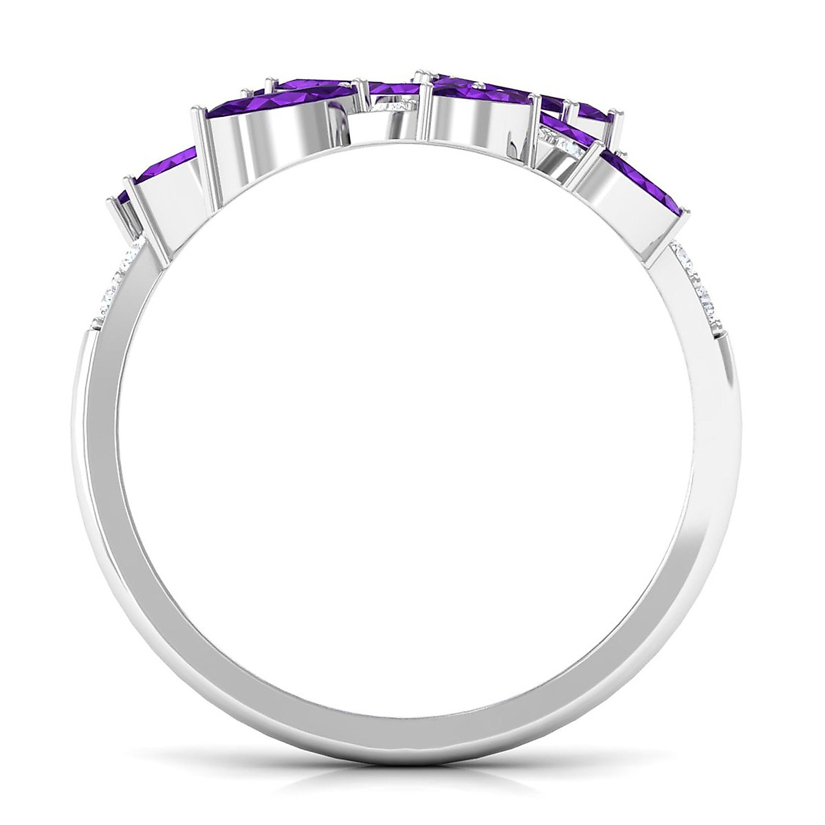 Rosec Jewels 2 CT Real Amethyst and Diamond Leaf Wrap Ring for Women | AAA Quality, 14K White Gold, Size:US 6.50