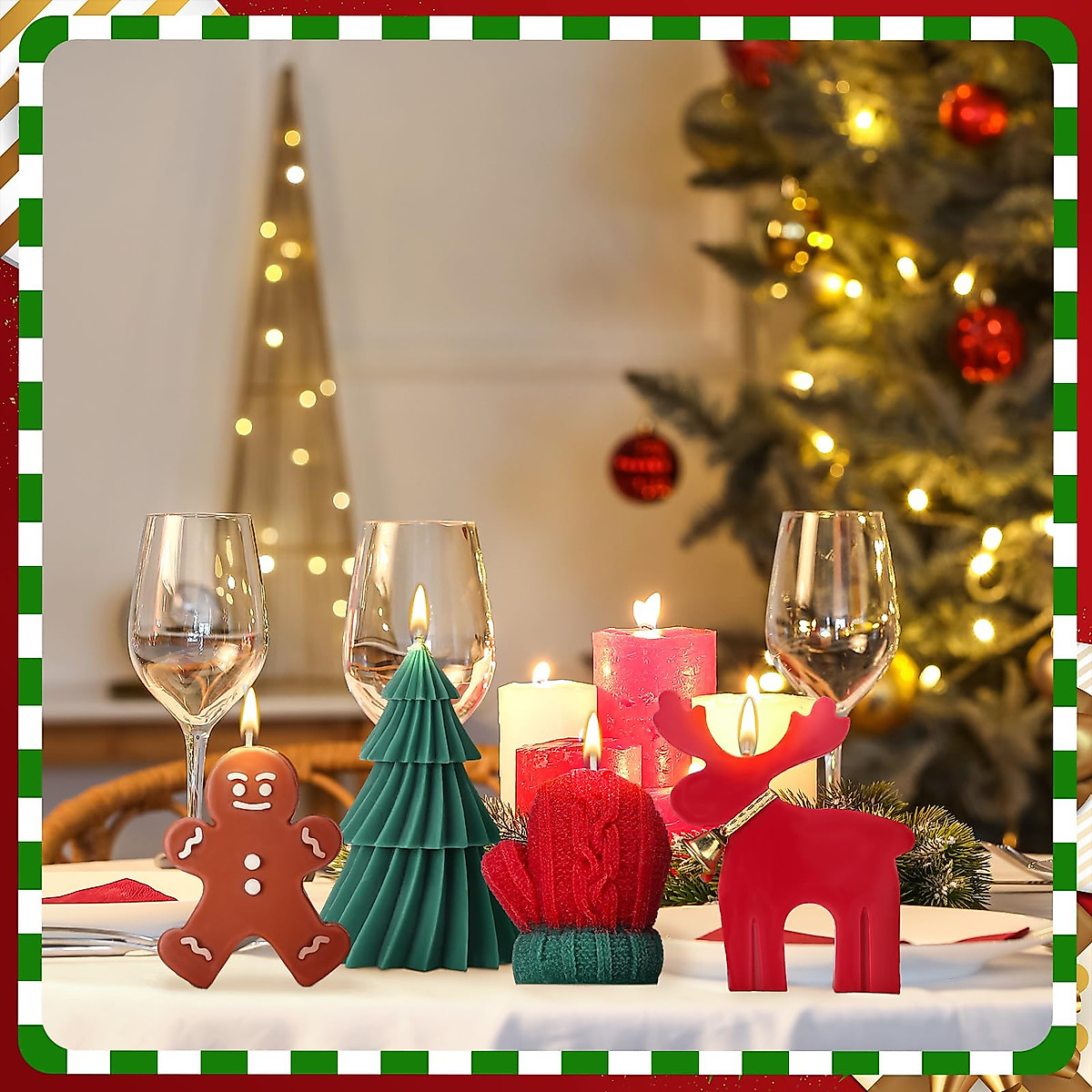 Conelist 4 Pcs Christmas Candles Scented Candles Gift Set Elk Christmas Tree Gingerbread Man Glove Shaped Candles for Women Xmas Home Decor Party Bedroom Room Table Decorations