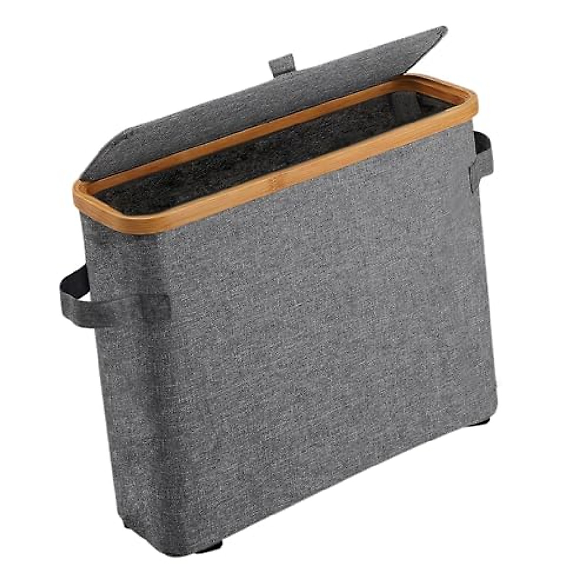 DimyFew Bamboo Toilet Paper Storage Toilet Paper Stand with Handle Container Large with Bamboo Lid for Living Room Restroom Kitchen, Gray