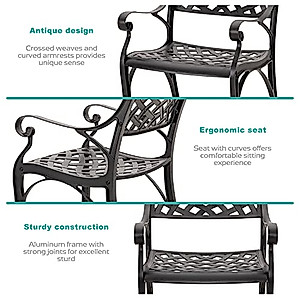 Nuu Garden Patio Dining Chairs Set of 2, Aluminum Outdoor Indoor Patio Chairs with Arms for Garden, Backyard, Porch, Black with Gold Points