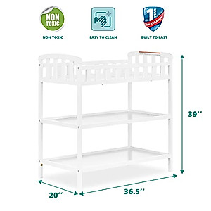 Dream On Me Emily Changing Table In White, Comes With 1" Changing Pad, Features Two Shelves, Portable Changing Station, Made Of Sustainable New Zealand Pinewood