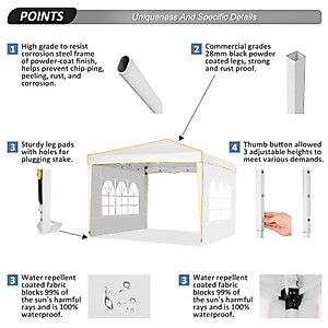 COBIZI 10x10 Canopy with 4 Removable Sidewalls,Pop Up Canopy Tent for Parties Waterproof Wedding Event Canopy,Instant Outdoor Gazebos with Church Window,Carry Bag,4 Stakes,Ropes & Sandbags,White