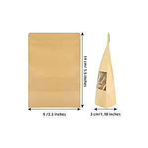 100 Pcs Kraft Stand Up Pouches 3.5 x 5.5 Inch Resealable Zip Lock Food Storage Bags with Matte Window for Packaging