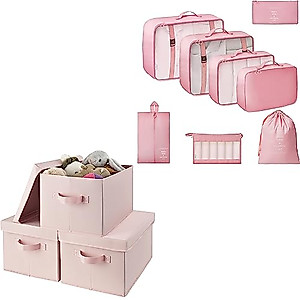 GRANNY SAYS Bundle of 3-Pack Organizing Baskets for Shelves & 8-Pack Suitcase Organizer Bags Set