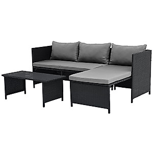Olaterior 3 Piece Patio Furniture Set, Outdoor Sectional Sofa, All-Weather Black PE Wicker Rattan Patio Conversation Set with Cushion & Coffee Table, Modern Outdoor Couch for Lawn Porch Backyard, Grey