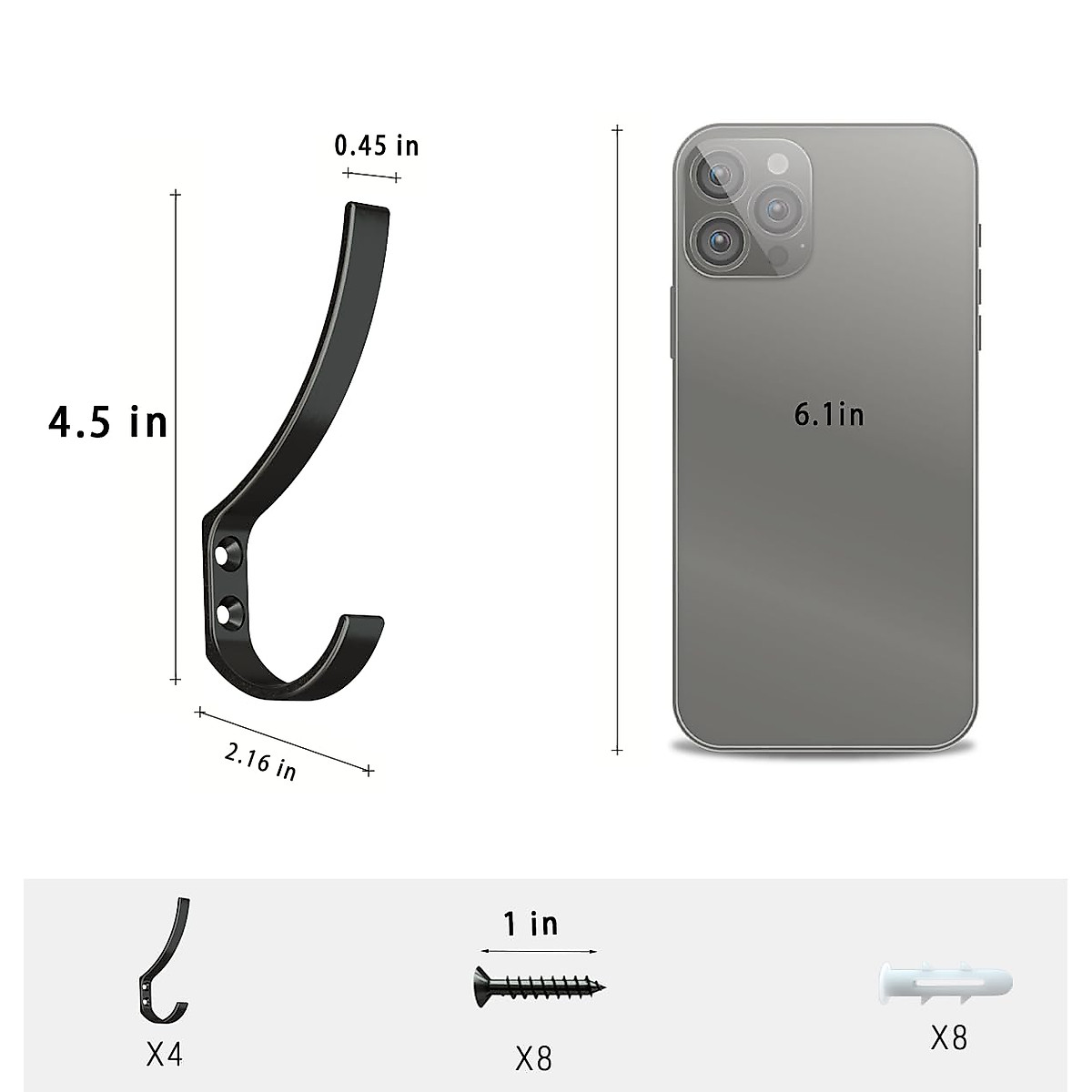 LoLocabin Wall Hooks for Hanging Coat: Large Heavy Duty 20LB, Black Hanger for Backpack, Purse, Clothing, Towel, Jacket, for Mudroom, Closet, Door, Farmhouse, Wall Mount with Screw