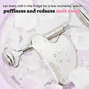 Stainless Steel Face Roller - Premium Gua Sha Facial Tools Stainless Steel GuaSha Tool and Face Roller Set - Gua Sha Stainless Steel Gua Sha Tool - Metal Face Roller and Gua Shua Set - Spa Gifts