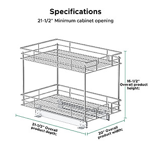 LOVMOR Pull Out Cabinet Organizer and Storage (20" W x 21" D) 2-Tier Pull Out Shelf Storage for Kitchen Base Cabinet Silver (20" W x 21" D, Silver, Roll on Top)
