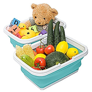 AUTODECO Collapsible Sink with Handle Towel, 2.37 Gal / 9L Foldable Wash Basin for Washing Dishes, Camping, Hiking and Home Blue