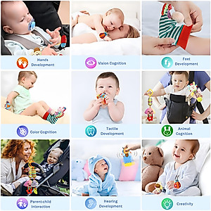 Baby Hanging Toy, Wrist Rattles, Rattle Socks, Handheld Wearable Washable Adjustable Rattle Toy, Newborn Present Baby Shower Birthday Gift Set for 0 1 2 3 Years Old Babies (12PCS-J)