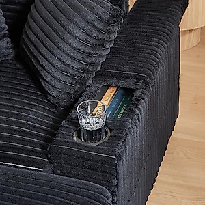 Verfur Oversized Chaise Lounges Indoor - 43.3" Deep Seat Sectional Sofa Corner Couch with Movable Ottoman, Storage Armrest & Cupholders- Plush Corduroy Upholstered Lounge Chair for Living Room Office